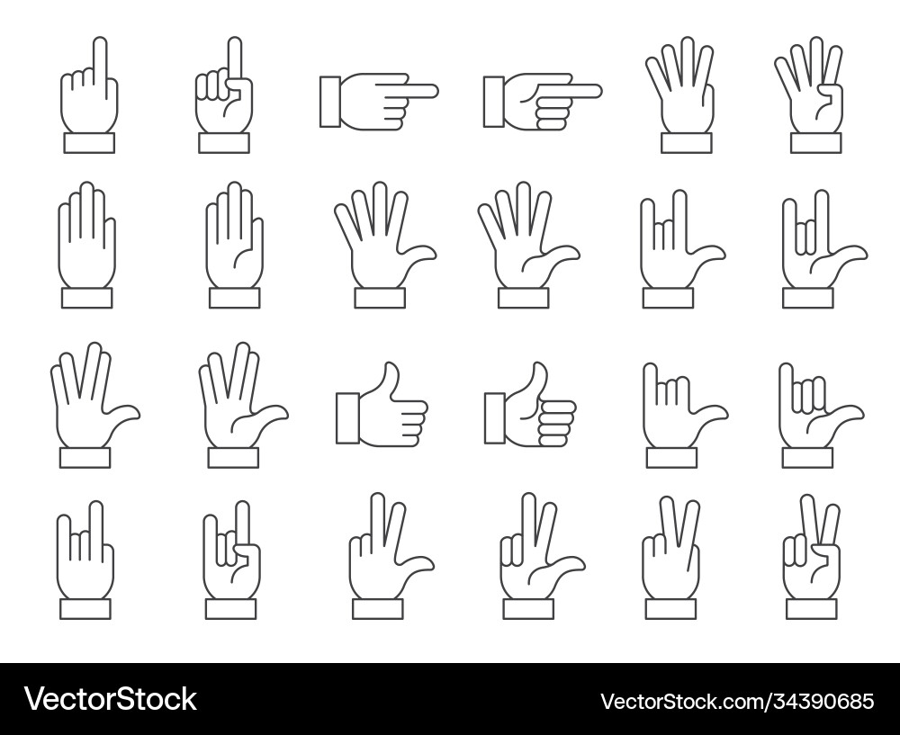 Hands line icons set hand gestures signals Vector Image