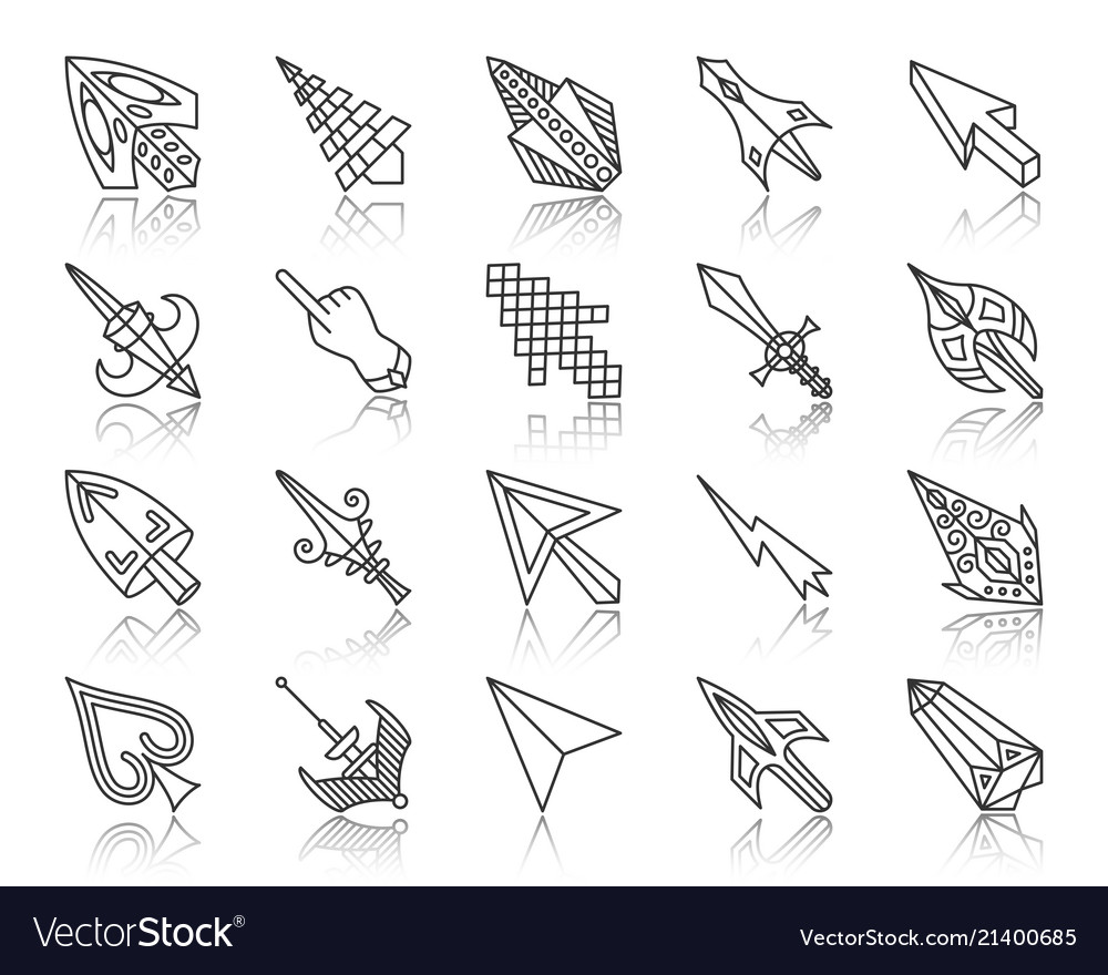 Mouse cursor simple black line icons set Vector Image Mouse cursor simple black line icons set Vector Image