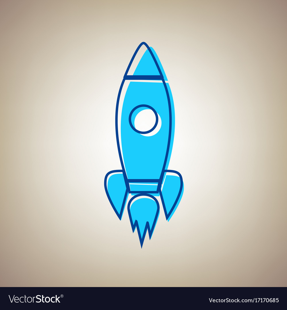 Rocket sign sky blue icon Royalty Free Vector Image