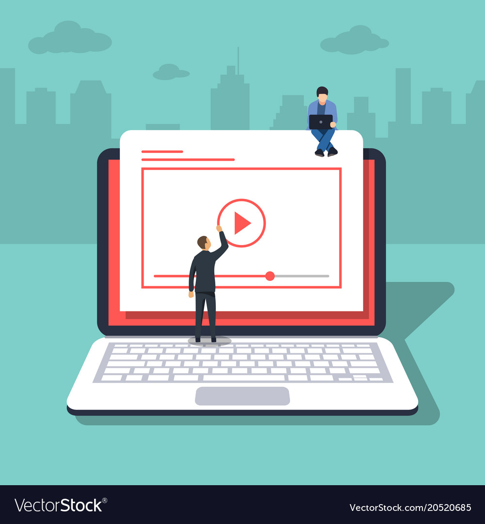 Video concept of young people laptop Royalty Free Vector
