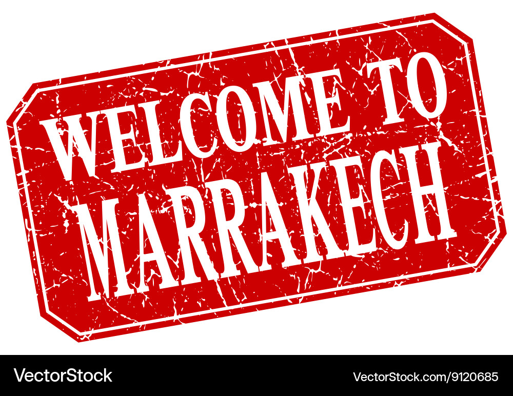 Welcome to marrakech red square grunge stamp Vector Image