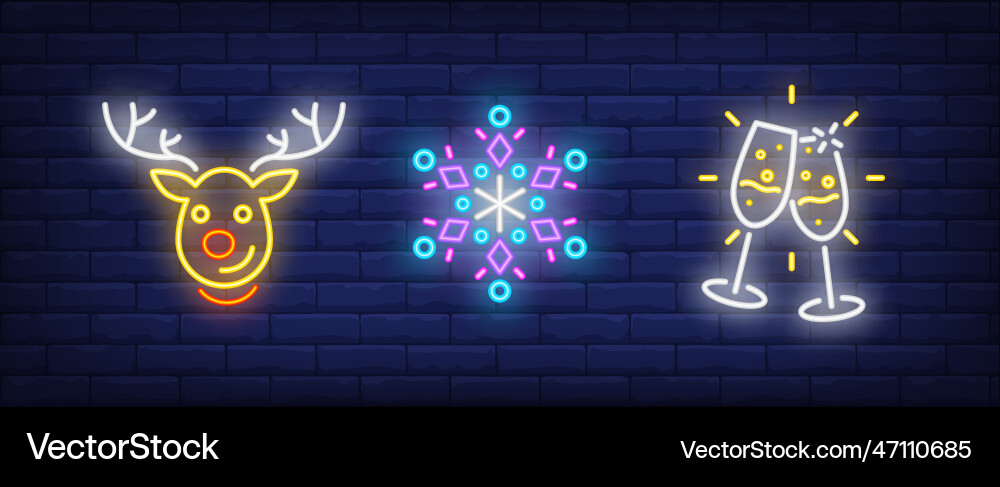 Winter holidays neon sign collection Royalty Free Vector