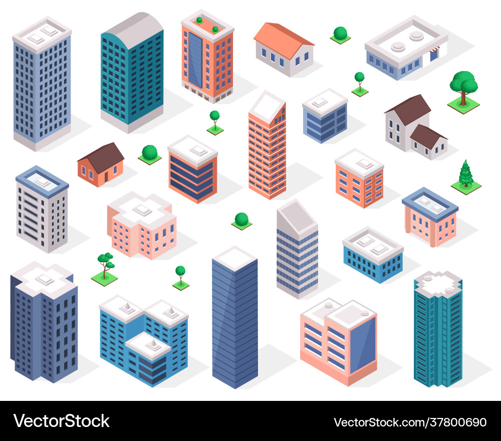 Buildings 3d isometric modern urban building Vector Image