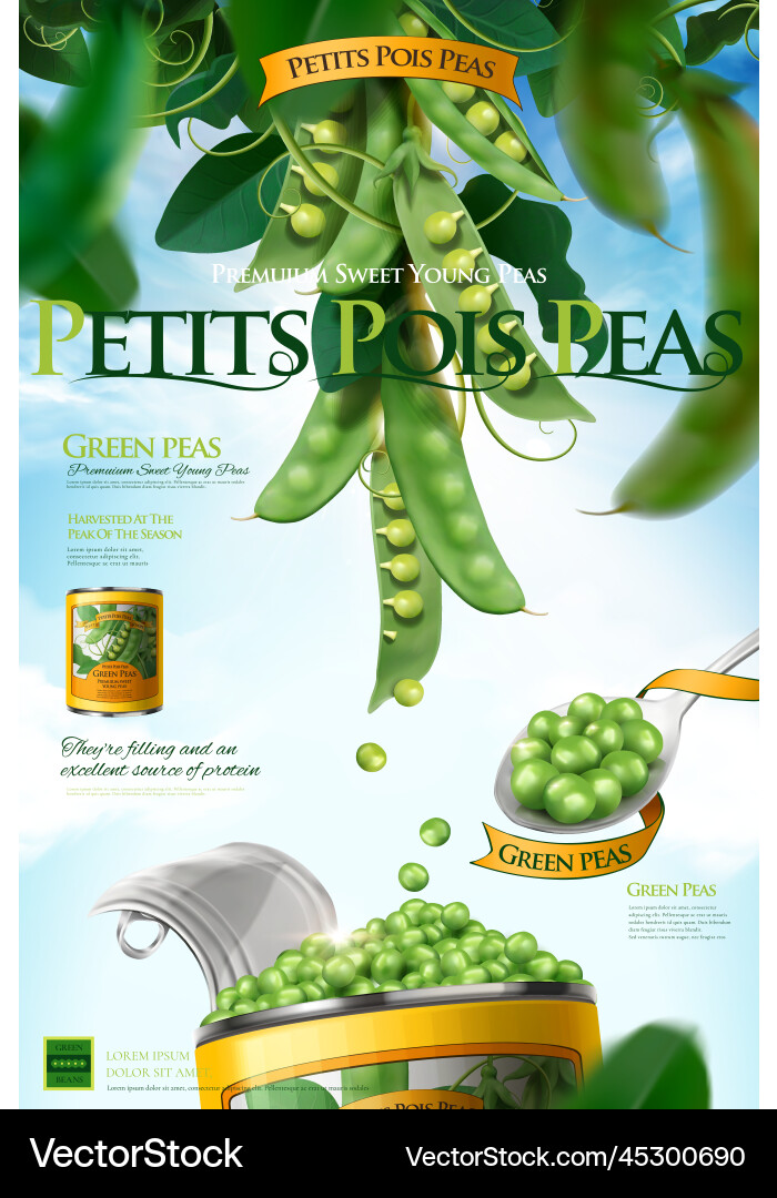 Canned young pea ads poster Royalty Free Vector Image