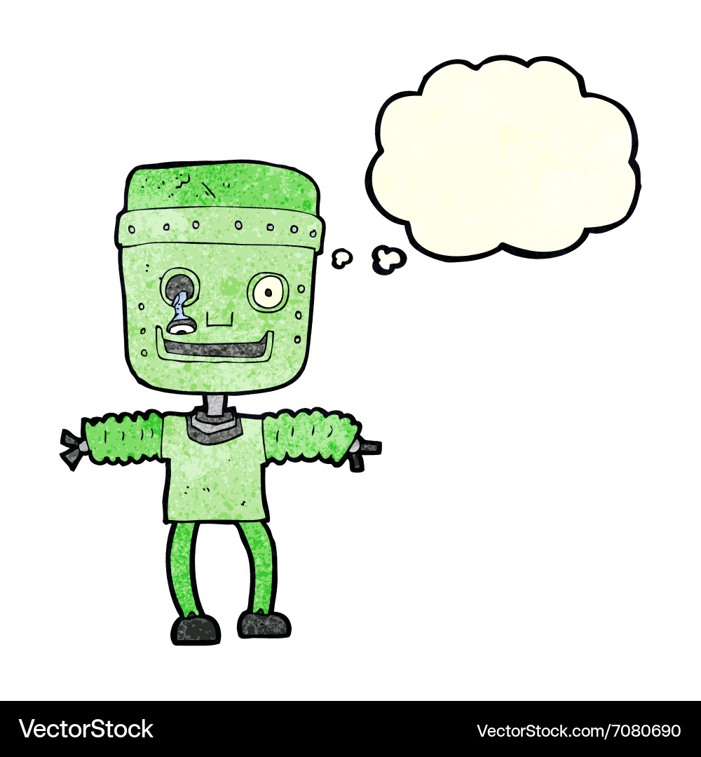 Cartoon robot with thought bubble Royalty Free Vector Image