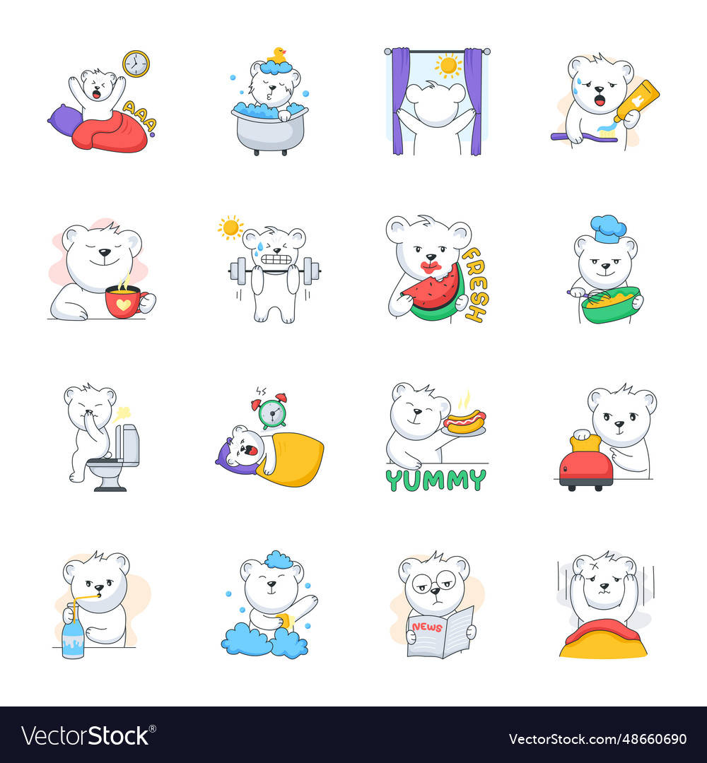 Cute collection of good morning bear flat stickers