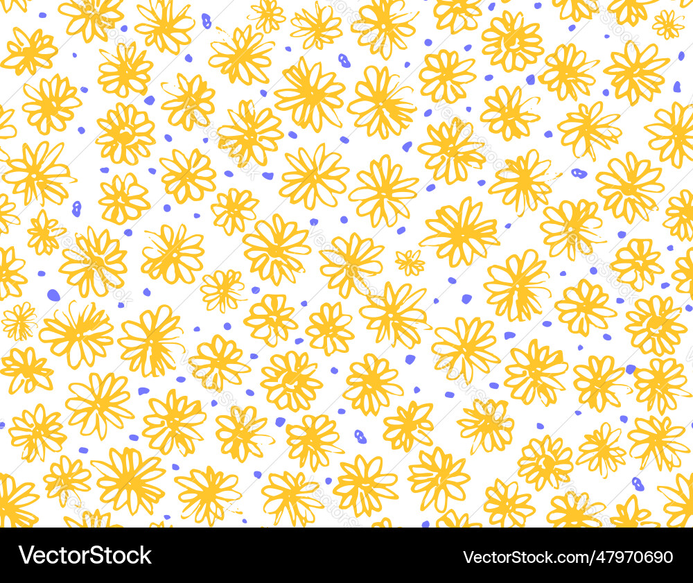 Cute pattern with yellow flowers and blue dots Vector Image