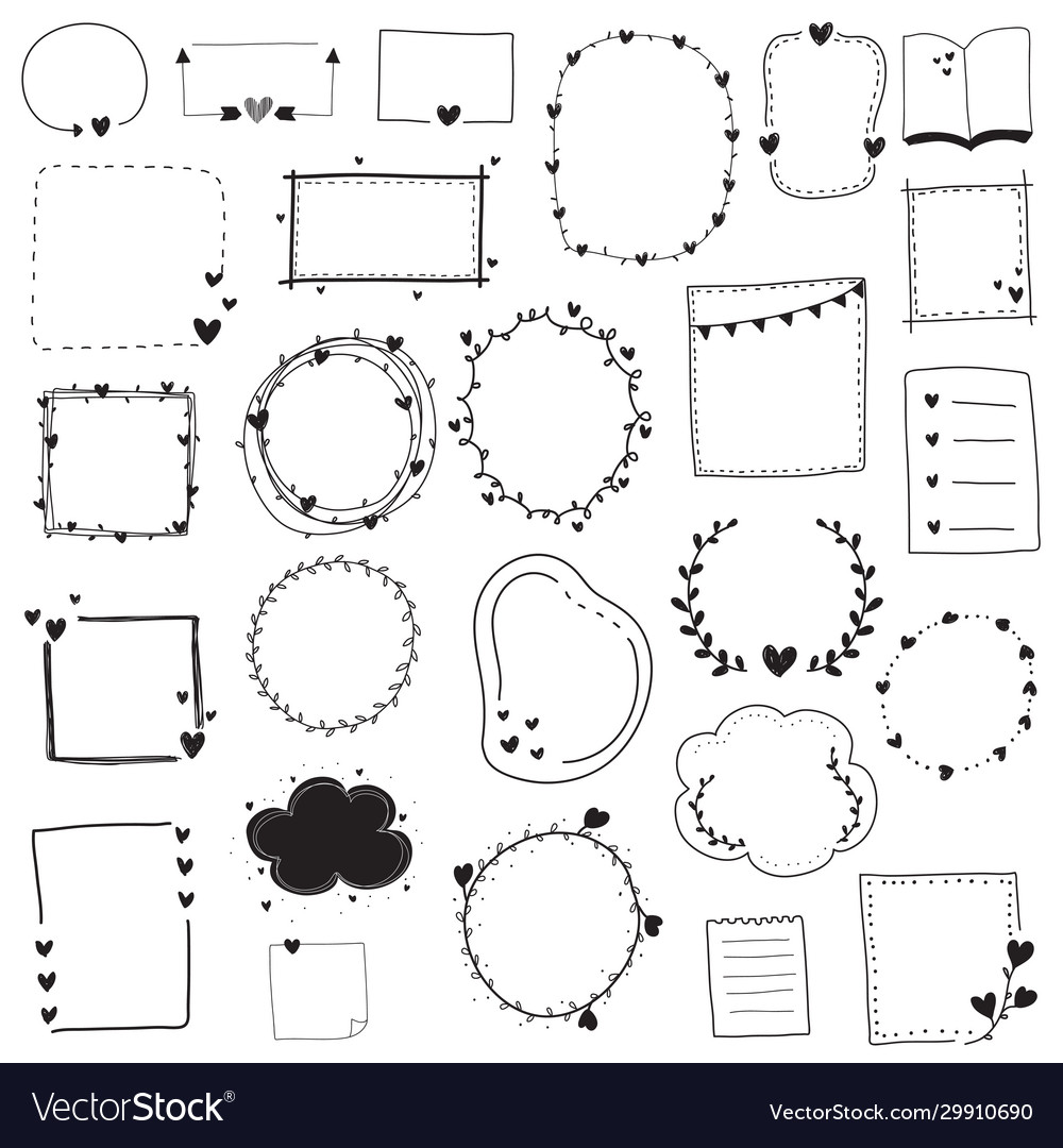 Doodle set black and white line frame and border Vector Image