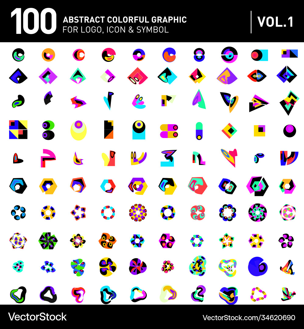 Logo and icon mega collection set 100 colorful Vector Image