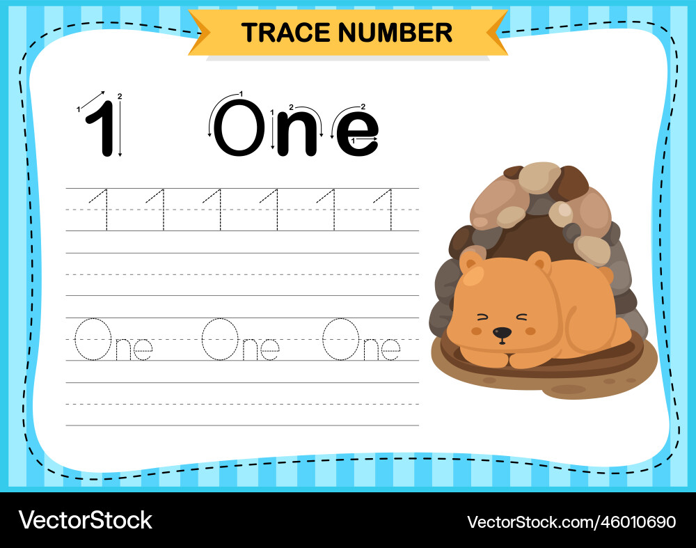 Numbers exercise with cartoon vocabularytrace Vector Image