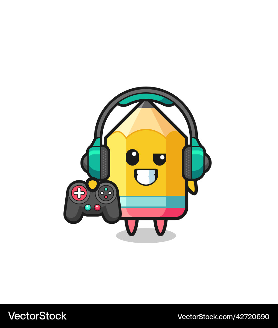 Pencil gamer mascot holding a game controller Vector Image