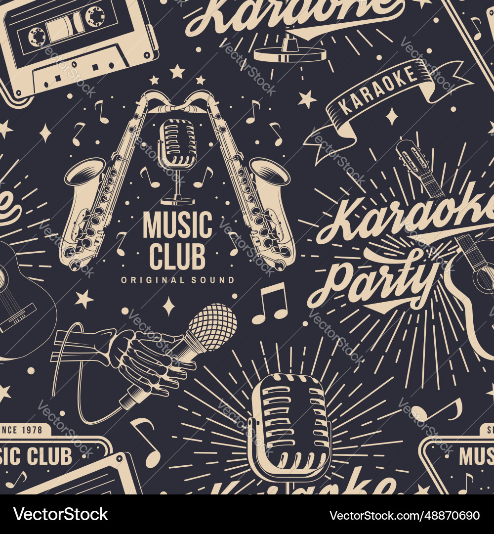 Retro music club seamless pattern background Vector Image