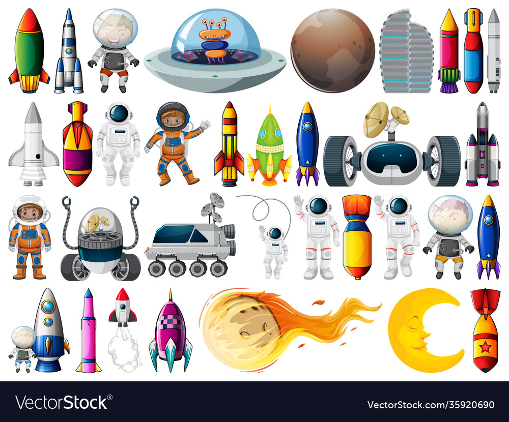 Set space objects and elements isolated Royalty Free Vector