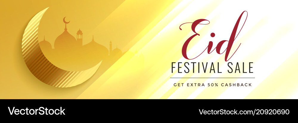 Shiny eid sale banner or header golden design Vector Image