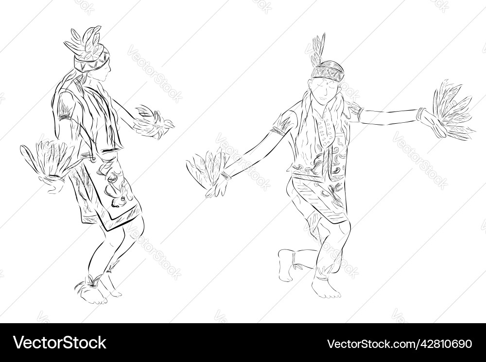 Simple set 2 black outline sketch dayak Royalty Free Vector