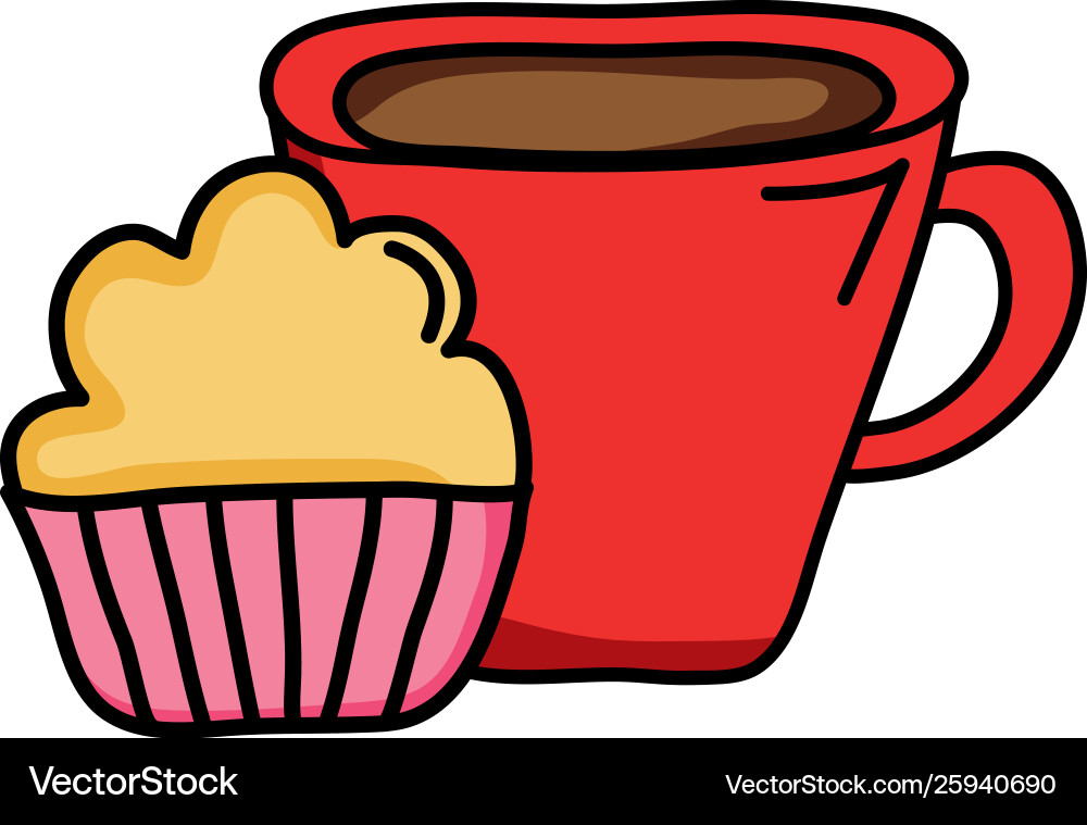 Sweet cupcake pastry with coffee cup Royalty Free Vector