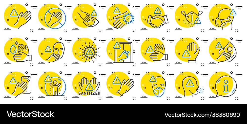 Touch warning line icons stop face eyes Royalty Free Vector