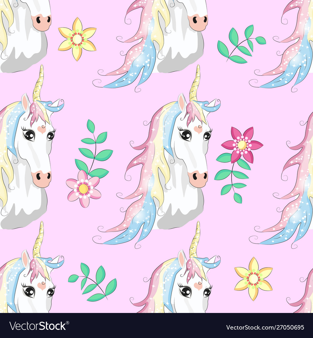 Cartoon seamless pattern unicorn with rainbow Vector Image