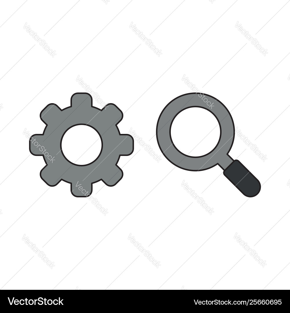 Icon concept gear with magnifying glass Royalty Free Vector