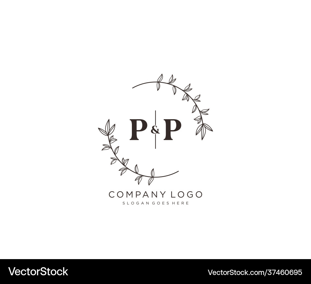 Initial pp letters beautiful floral feminine Vector Image