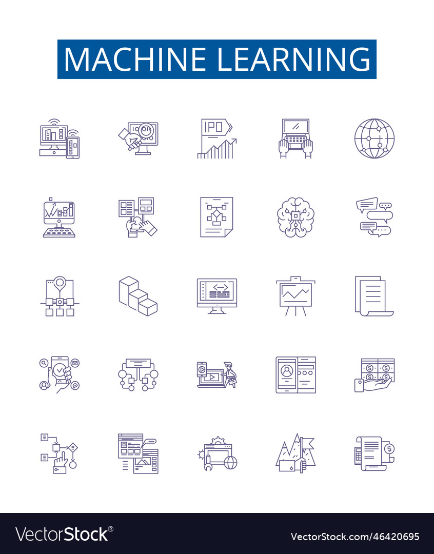 Machine learning line icons signs set design Vector Image Machine learning line icons signs set design Vector Image