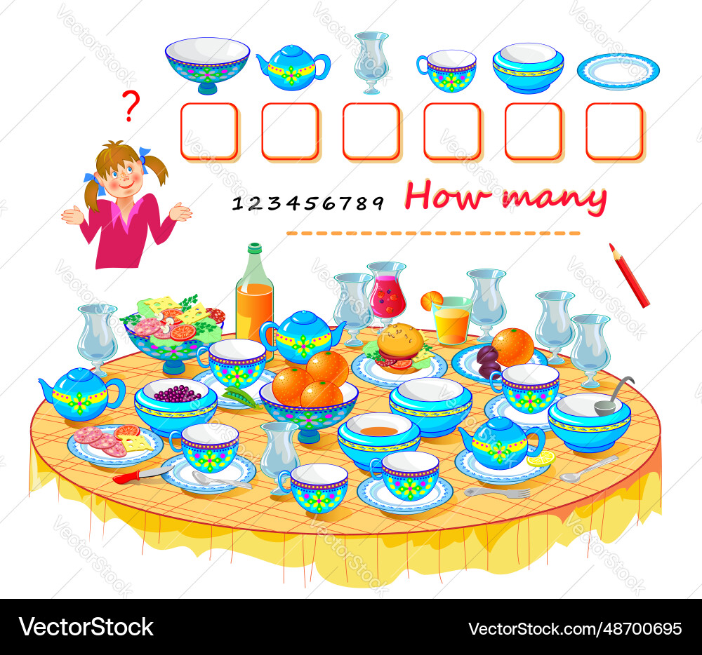 Math education for children how many dishes can Vector Image