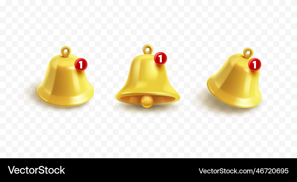 Notification bell golden icons set Royalty Free Vector Image