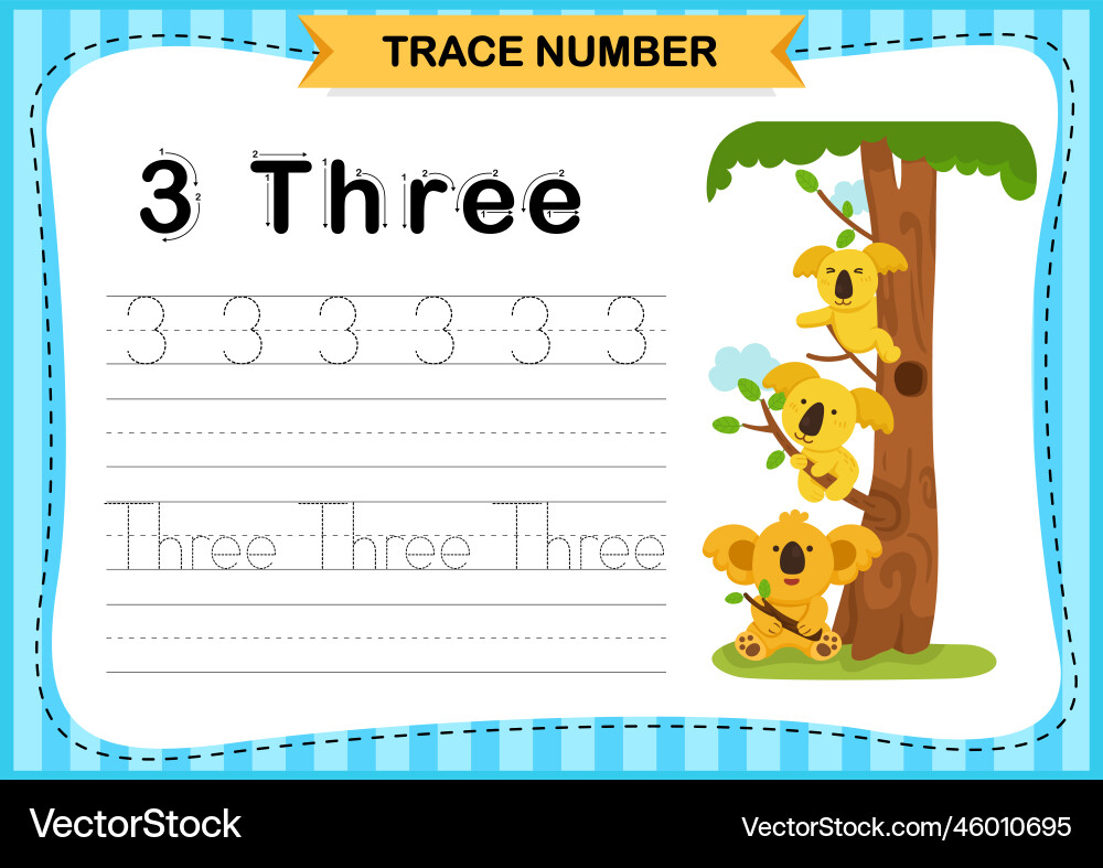 Numbers exercise with cartoon vocabularytrace Vector Image