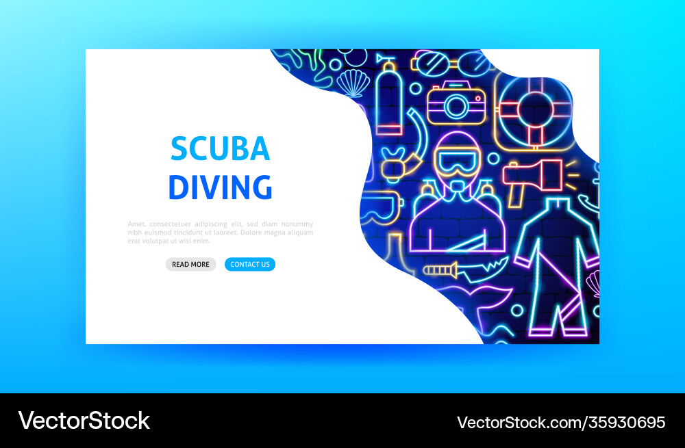 Scuba diving neon landing page Royalty Free Vector Image
