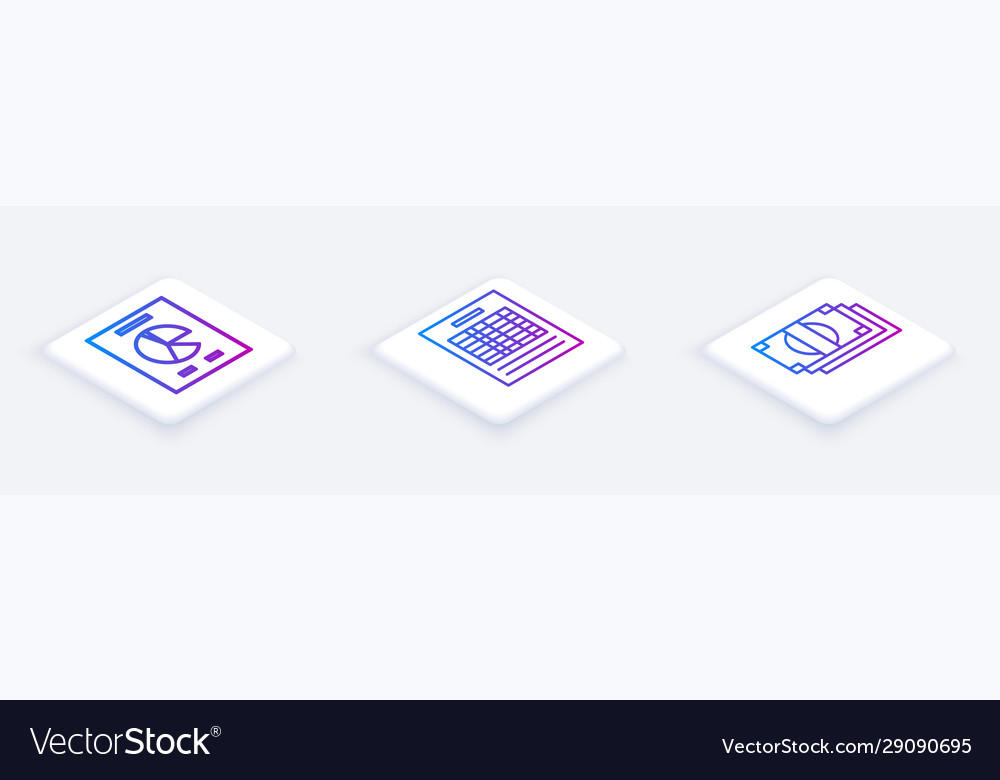 Set isometric line document with graph chart Vector Image