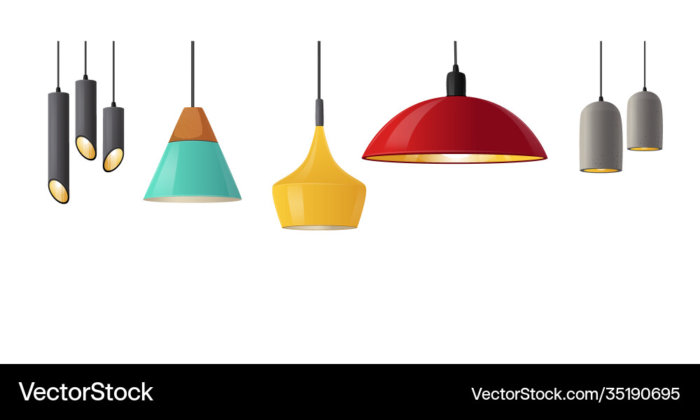 Set realistic hanging lamps with stylish Vector Image