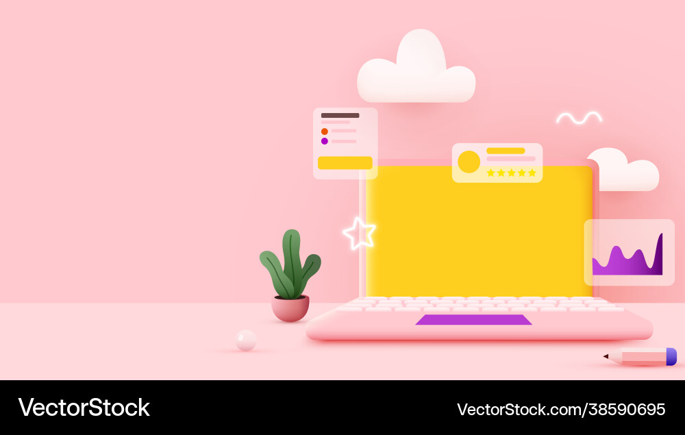 Workplace 3d render business and finance Vector Image