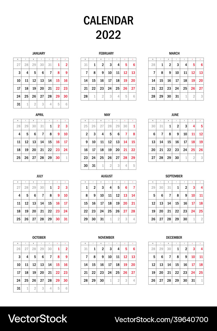 2022 calendar planner corporate week template Vector Image