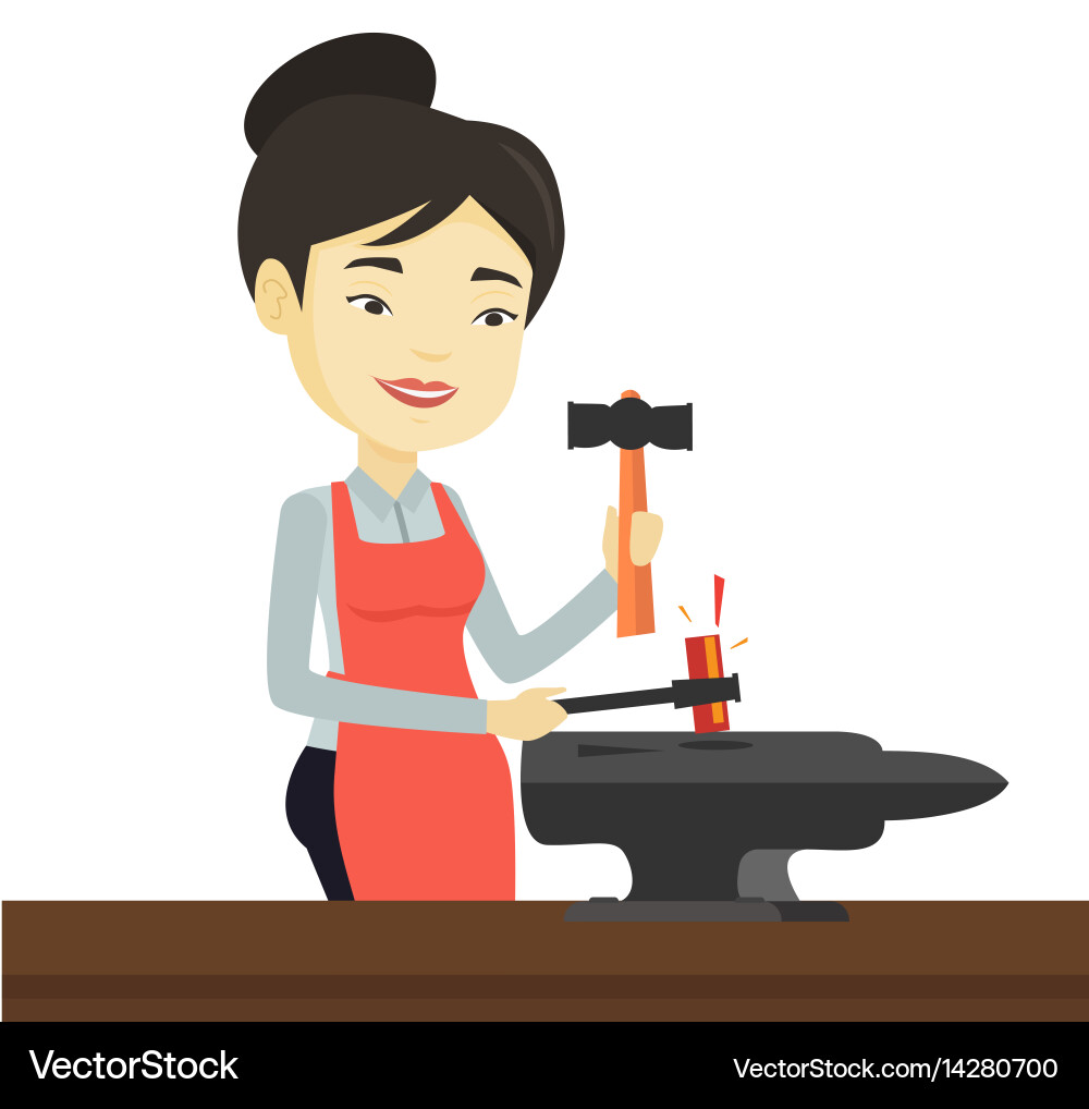 Blacksmith working metal with hammer on the anvil Vector Image