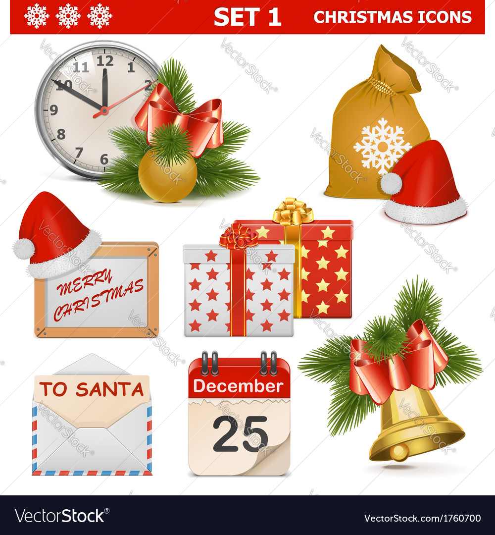 Christmas icons set 1 Royalty Free Vector Image
