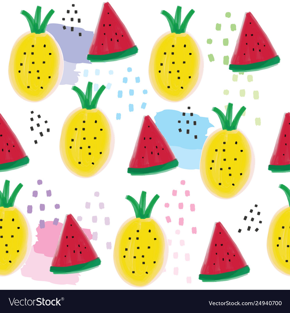 Cute summer pineapple and watermelon Royalty Free Vector