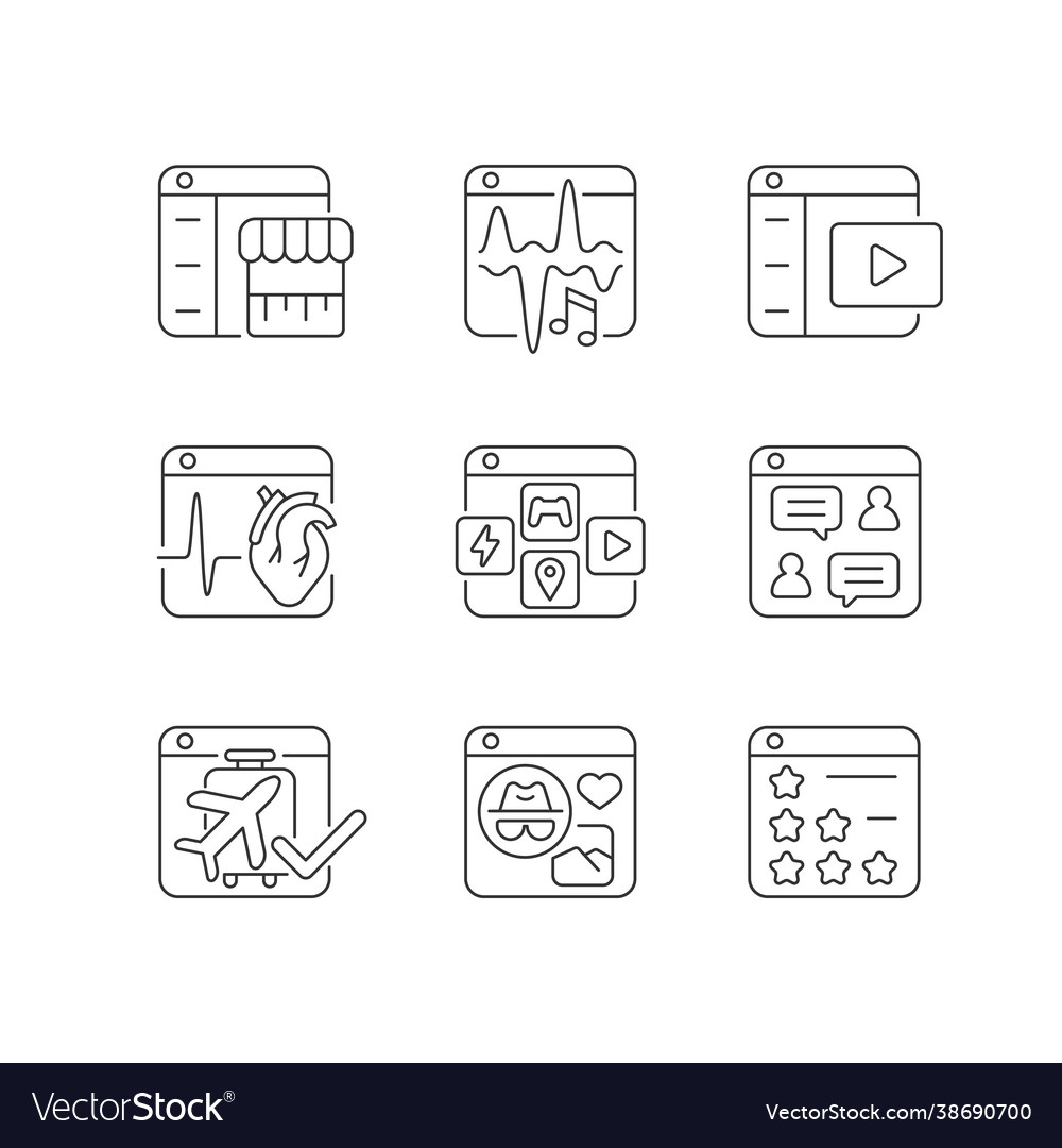 Digital platforms linear icons set Royalty Free Vector Image