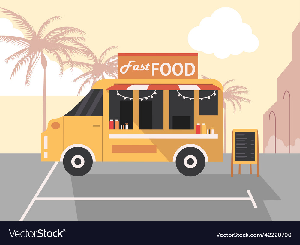 Fast food truck scene Royalty Free Vector Image