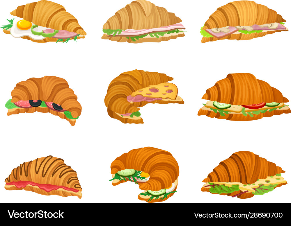 Freshly baked realistic croissants with different Vector Image