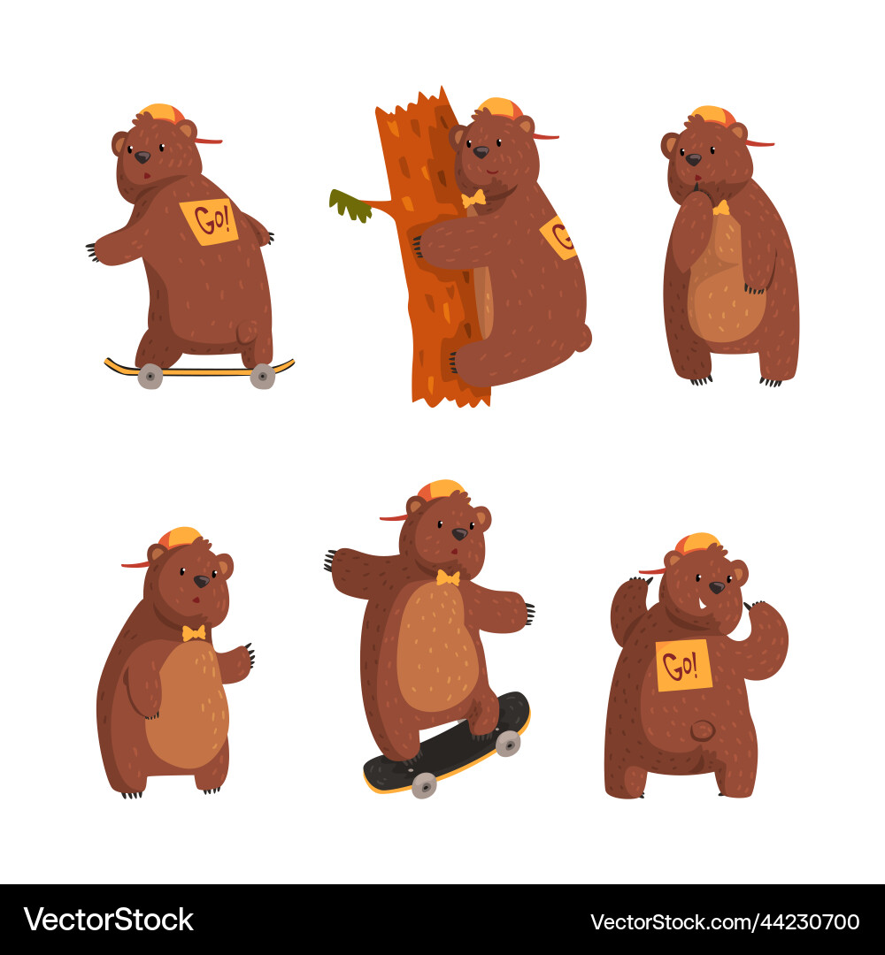 Funny brown bear character in baseball cap Vector Image