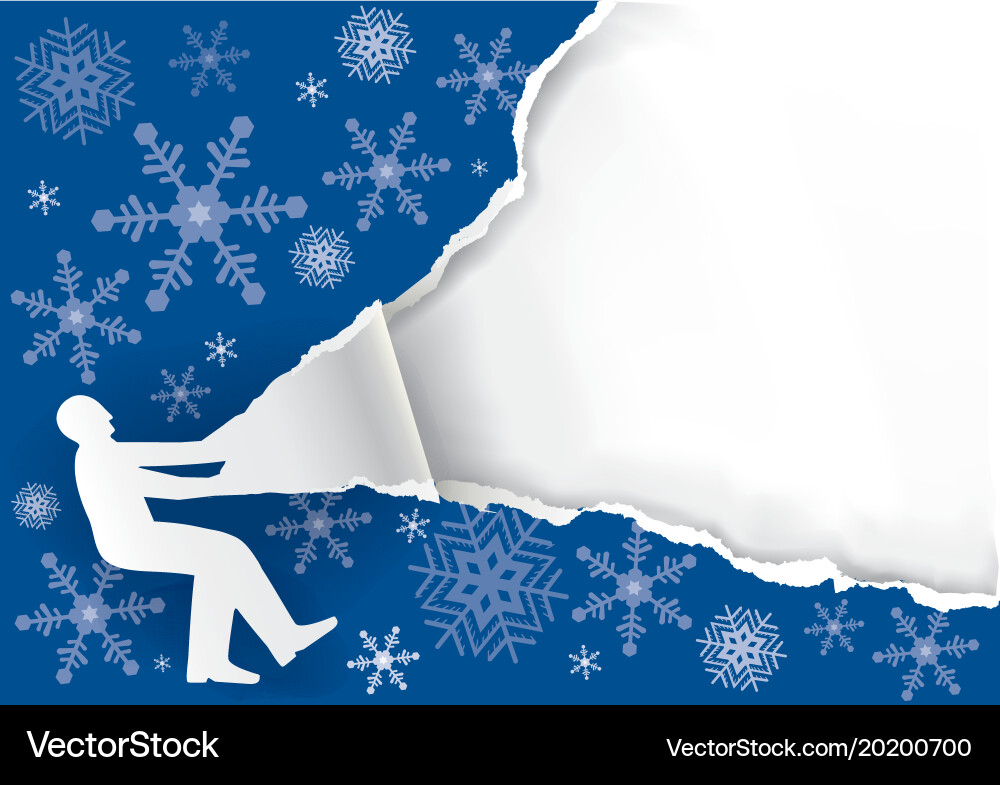 Man ripping christmas paper background Royalty Free Vector
