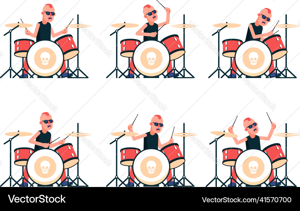 Punk rock band drummer playing drums Royalty Free Vector