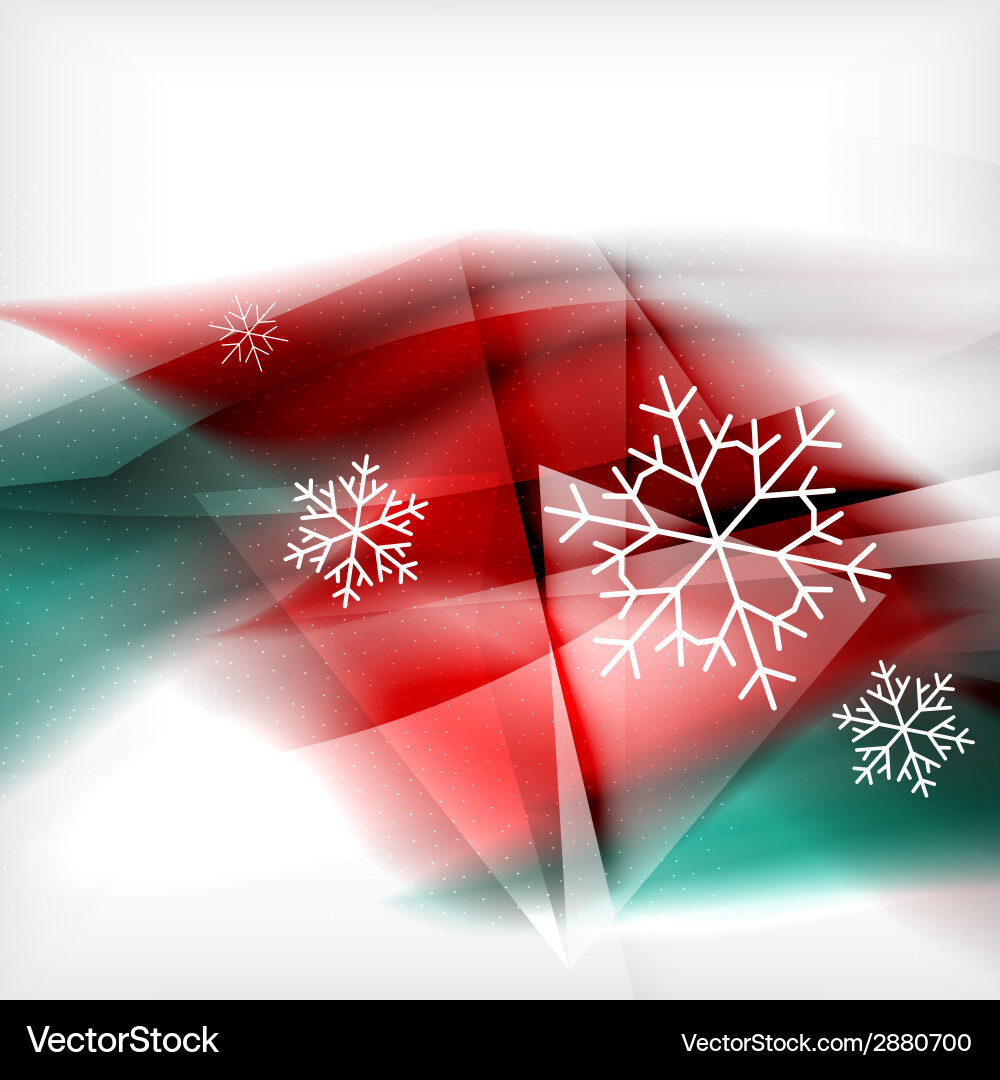 Red christmas blurred waves and snowflakes Vector Image
