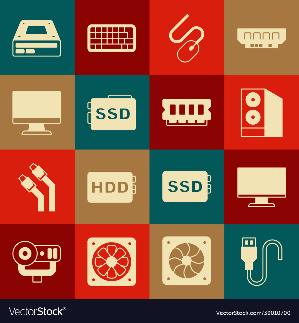 Set Usb Cable Cord Computer Monitor Screen Case Vector Image