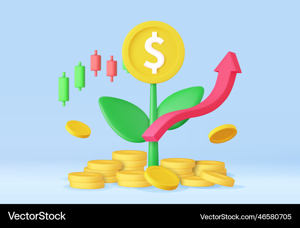 3d money tree plant with coin Royalty Free Vector Image