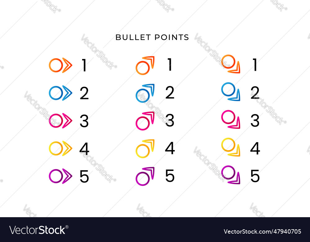 Colorful bullet point number with gradient arrow Vector Image