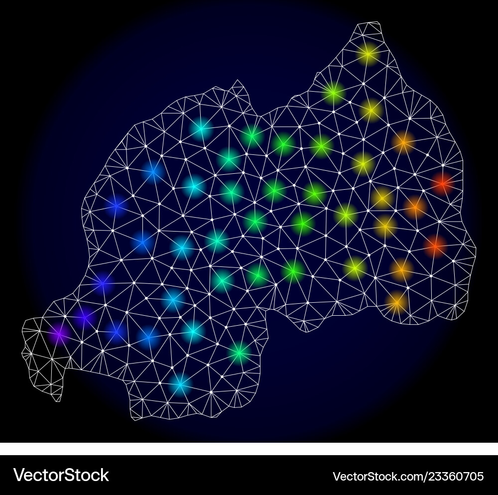 Polygonal 2d mesh map of rwanda with bright light Vector Image