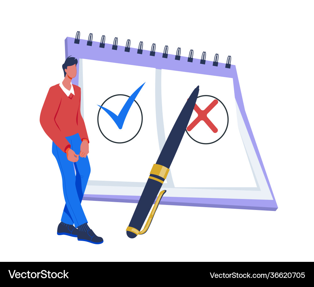Questionnaire and survey with man next to huge Vector Image