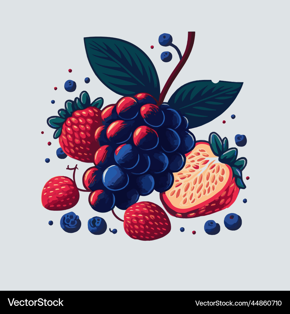 Berries fruit flat color style berry color hand Vector Image