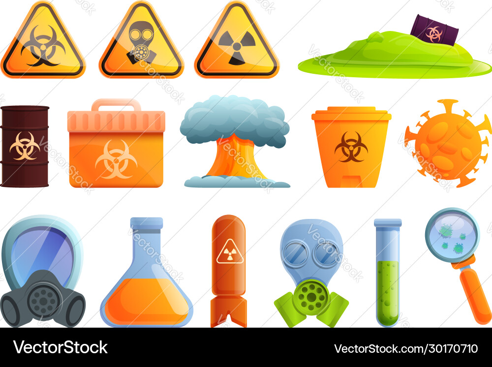 Biohazard icons set cartoon style Royalty Free Vector Image
